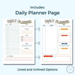 Retro Daily Planner Pack, One Page Digital Printable Review, Back to ...