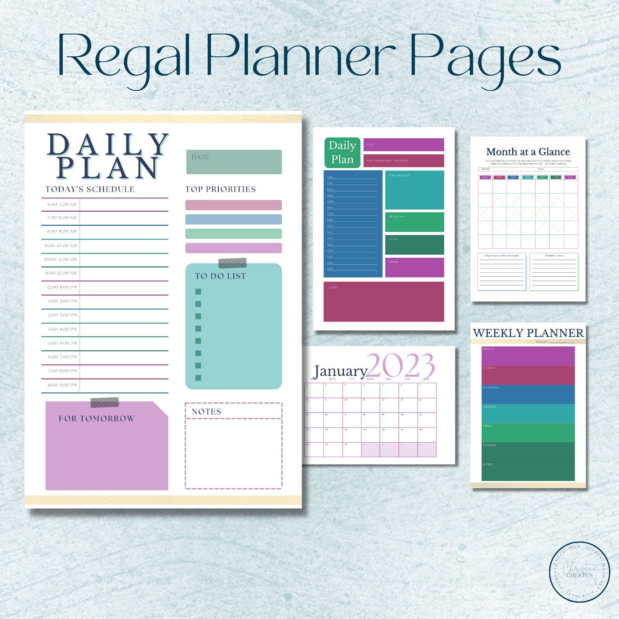 Regal Planner Pages Digital, Cute One Page Schedule, Daily Weekly ...