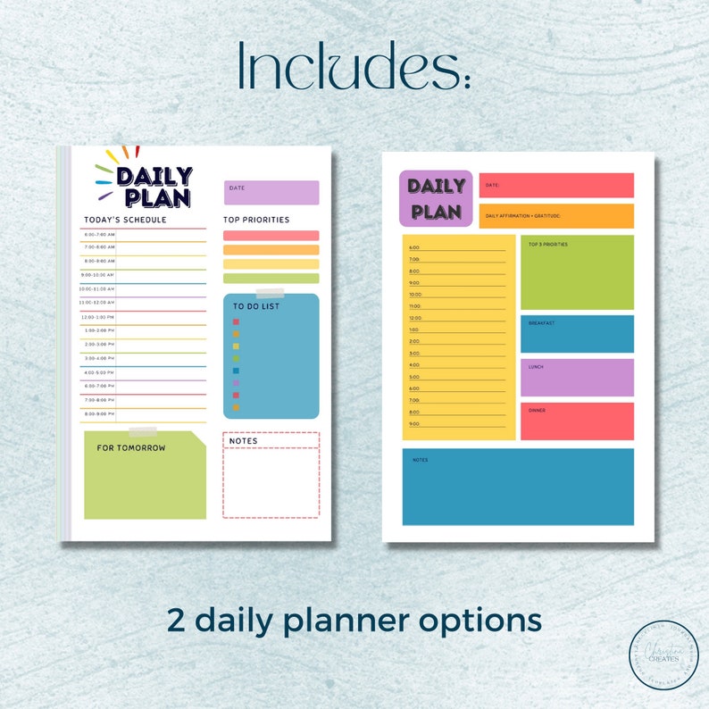Rainbow Planner Pages Digital, Cute One Page Schedule, Daily Weekly ...