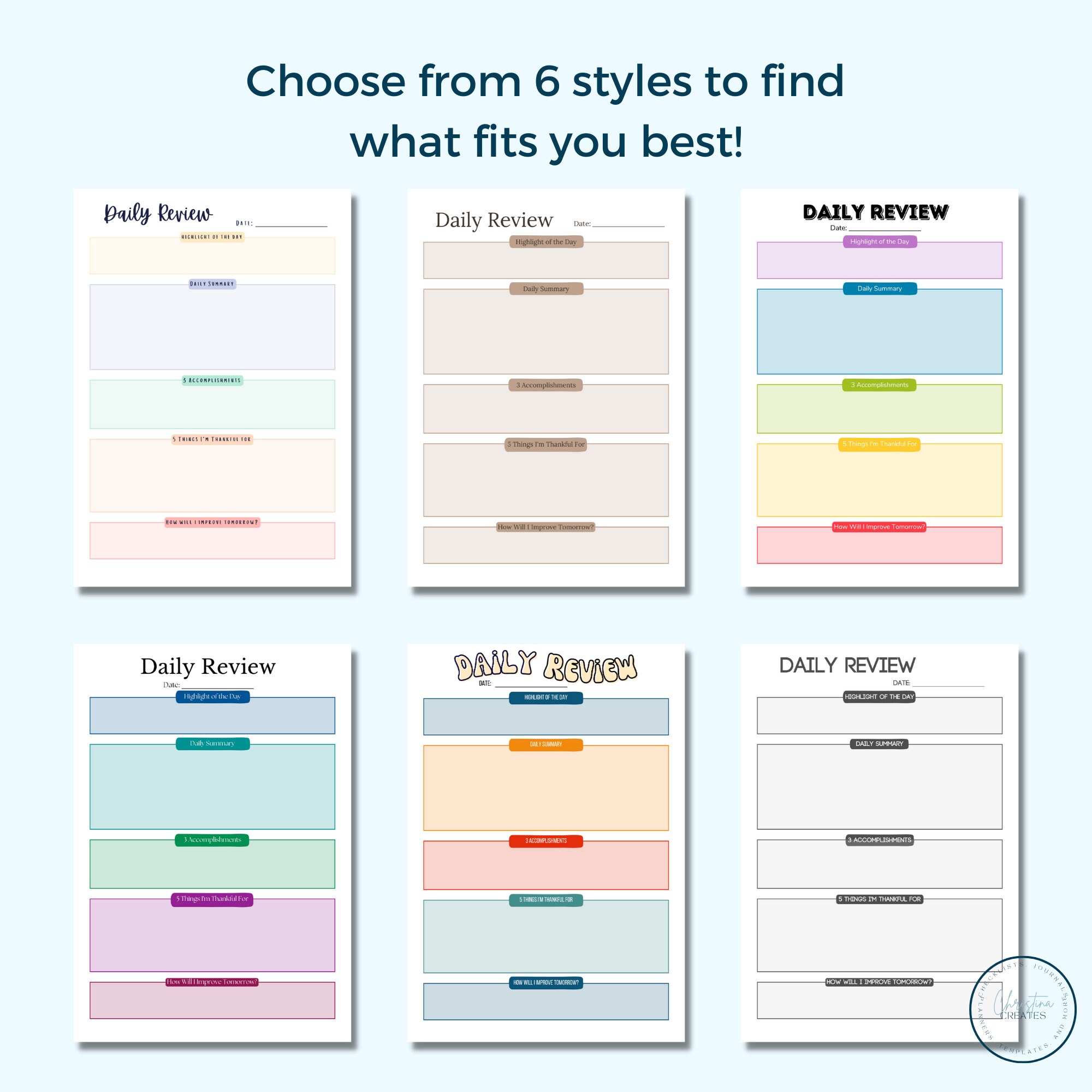 Minimal Weekly Planner Pack, One Page Digital Printable Review, Back to ...