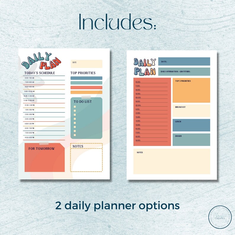 Retro Planner Pages Digital, Cute One Page Schedule, Daily Weekly ...