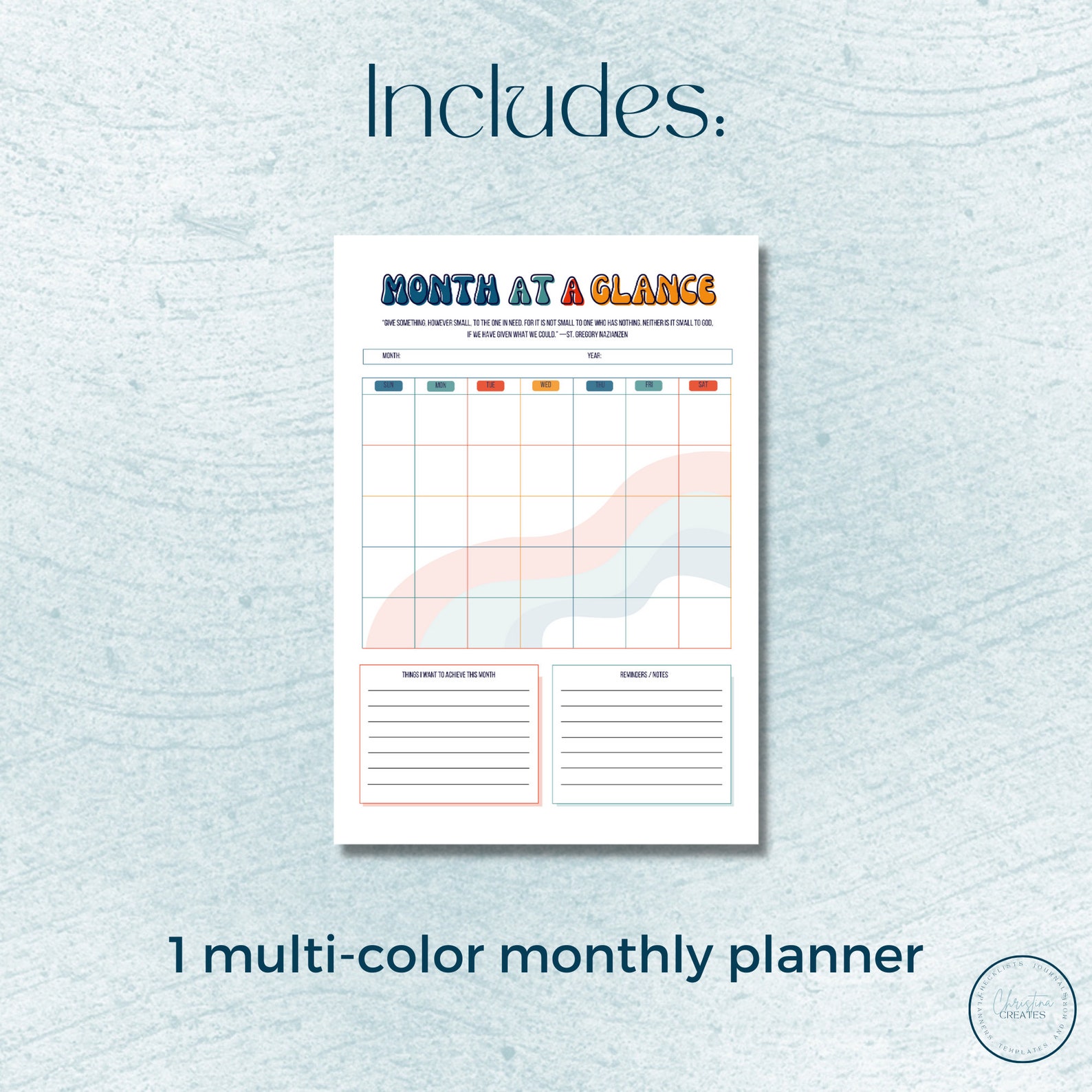Retro Monthly Planner Printable, Blank Month at a Glance Page, 2023 ...