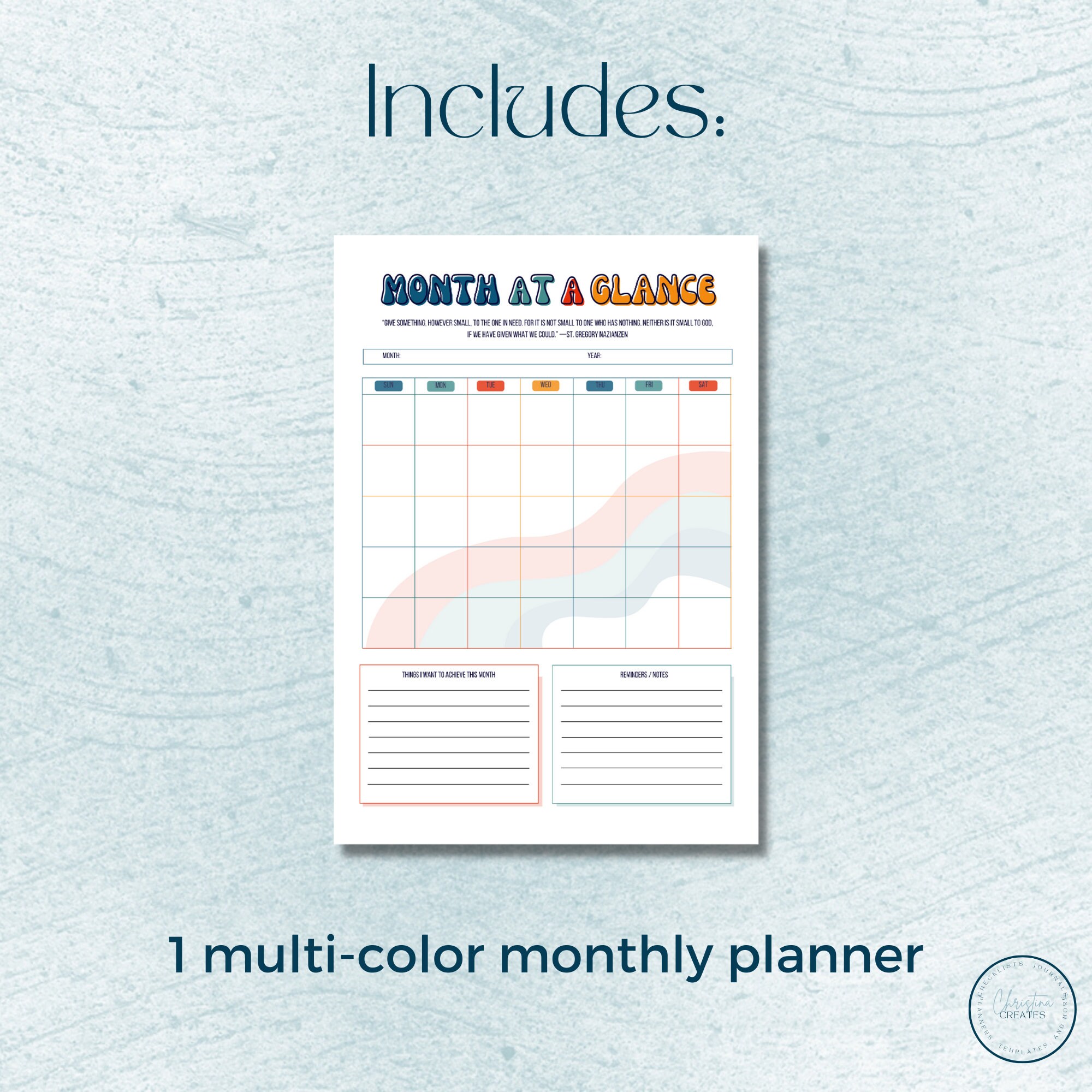 Retro Monthly Planner Printable, Blank Month at a Glance Page, 2023 ...