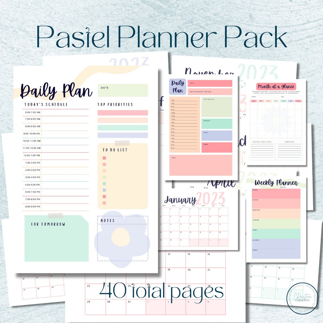 Pastel Planner Pack Digital, Cute One Page Schedule, Daily Weekly ...