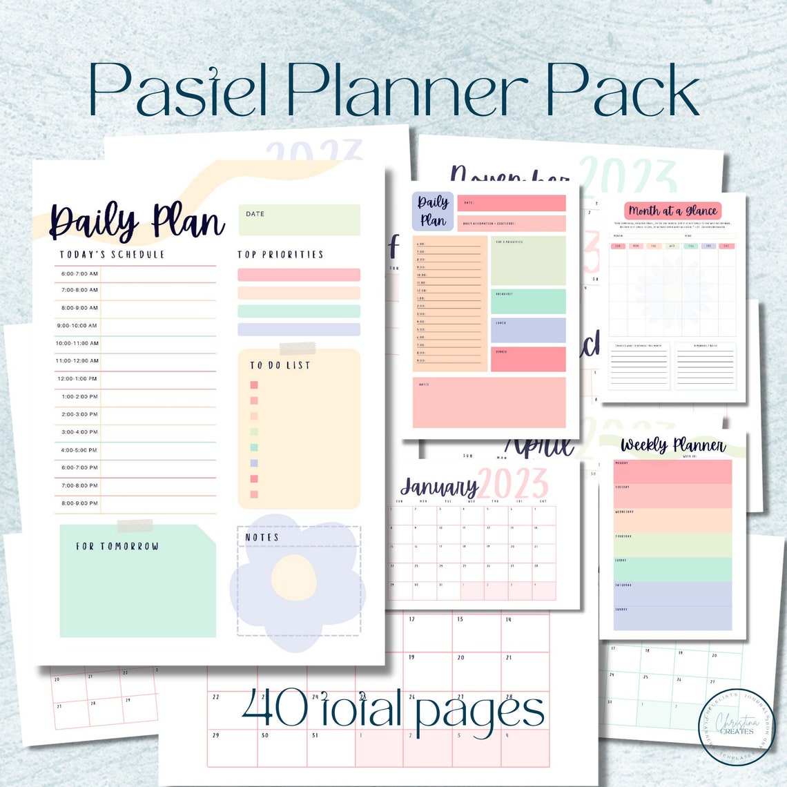 Pastel Planner Pack Digital Cute One Page Schedule Daily - Etsy