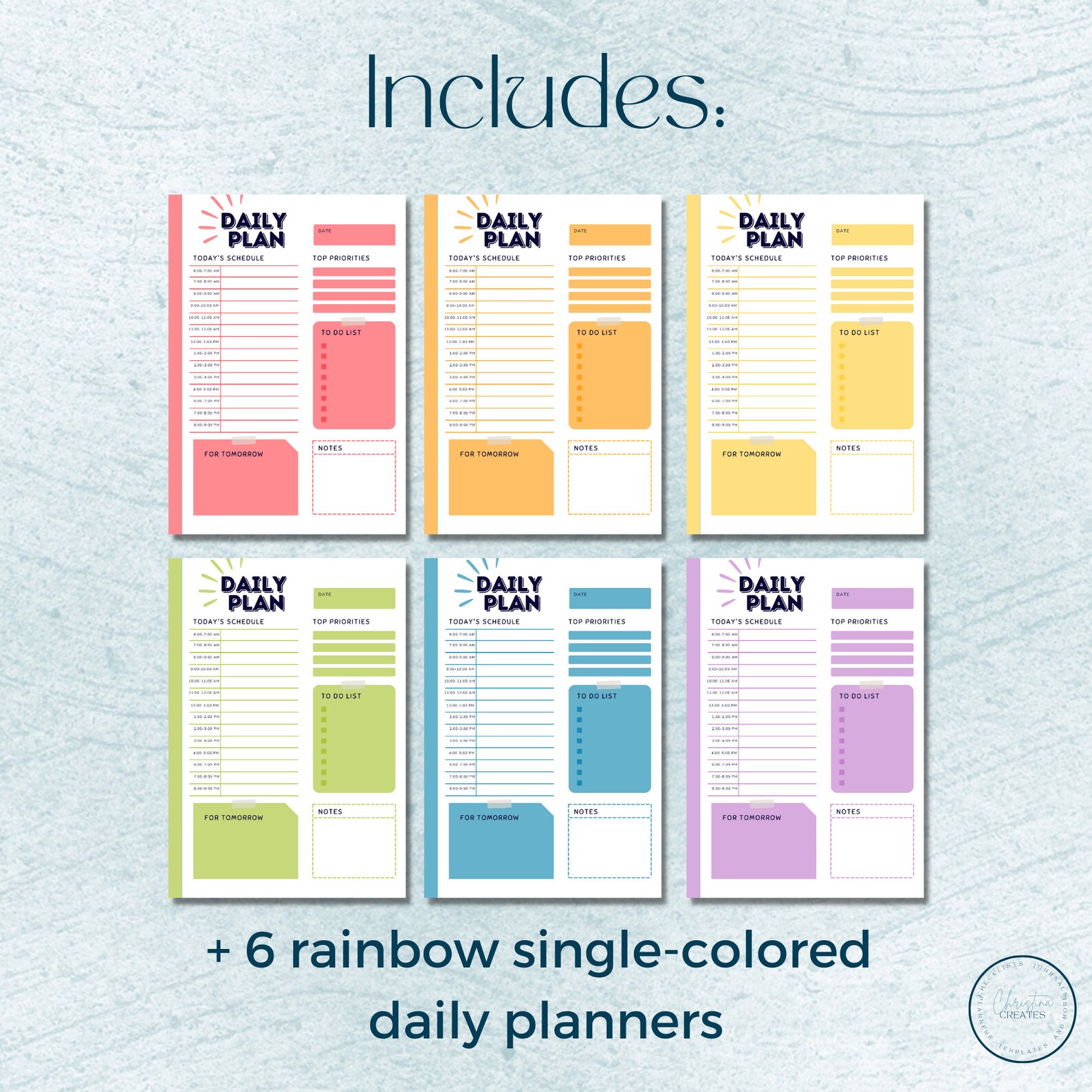 Rainbow Daily Planner Printable, One Page Digital Plan, Undated Hourly ...
