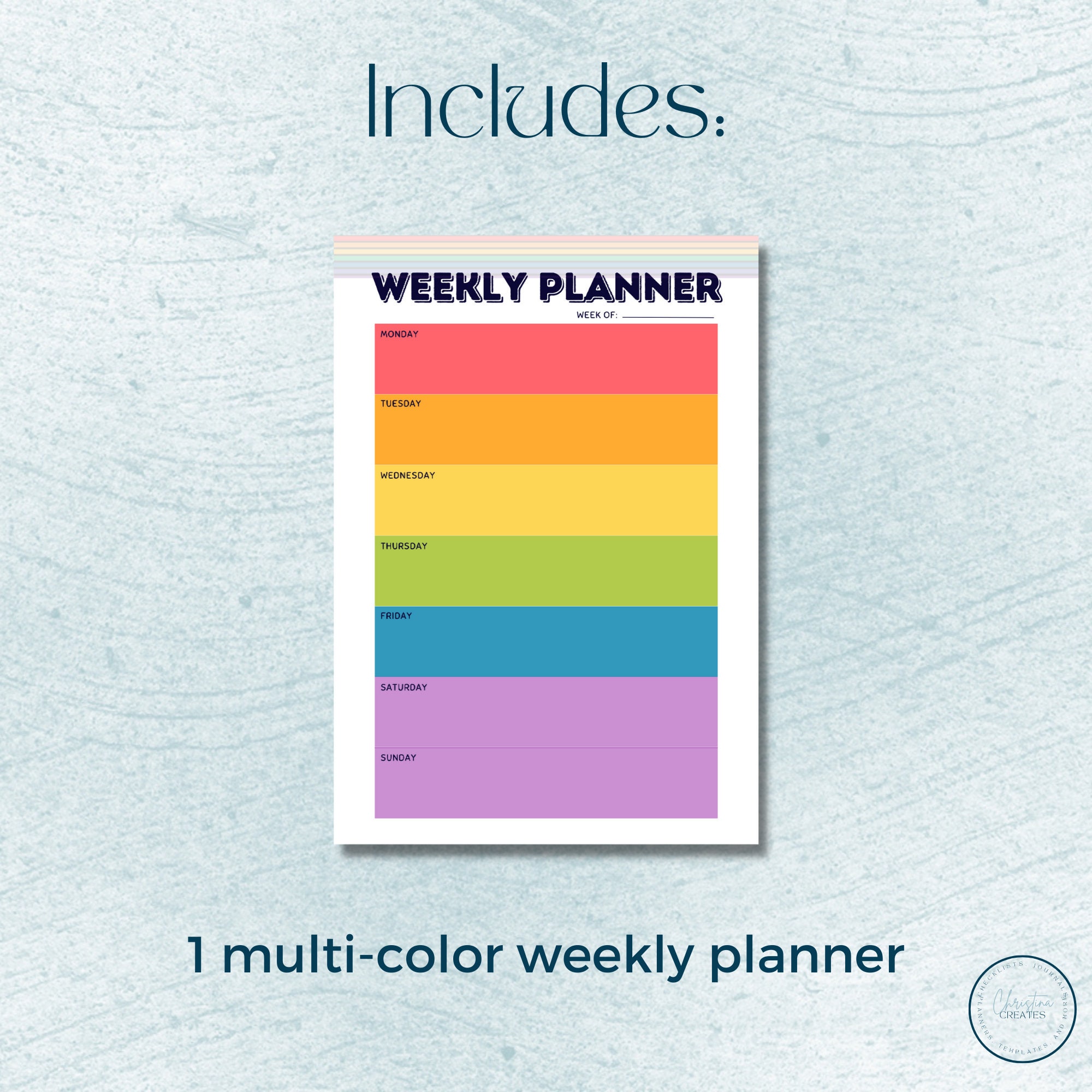 Rainbow Weekly Planner Printable, Full Week at a Glance Digital ...