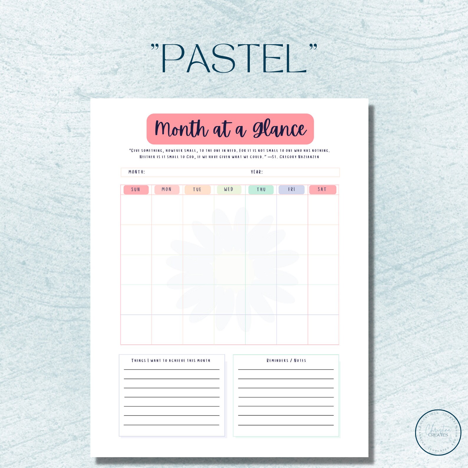 Pastel Month at a Glance Printable 2023, Blank Monthly Planner Digital ...