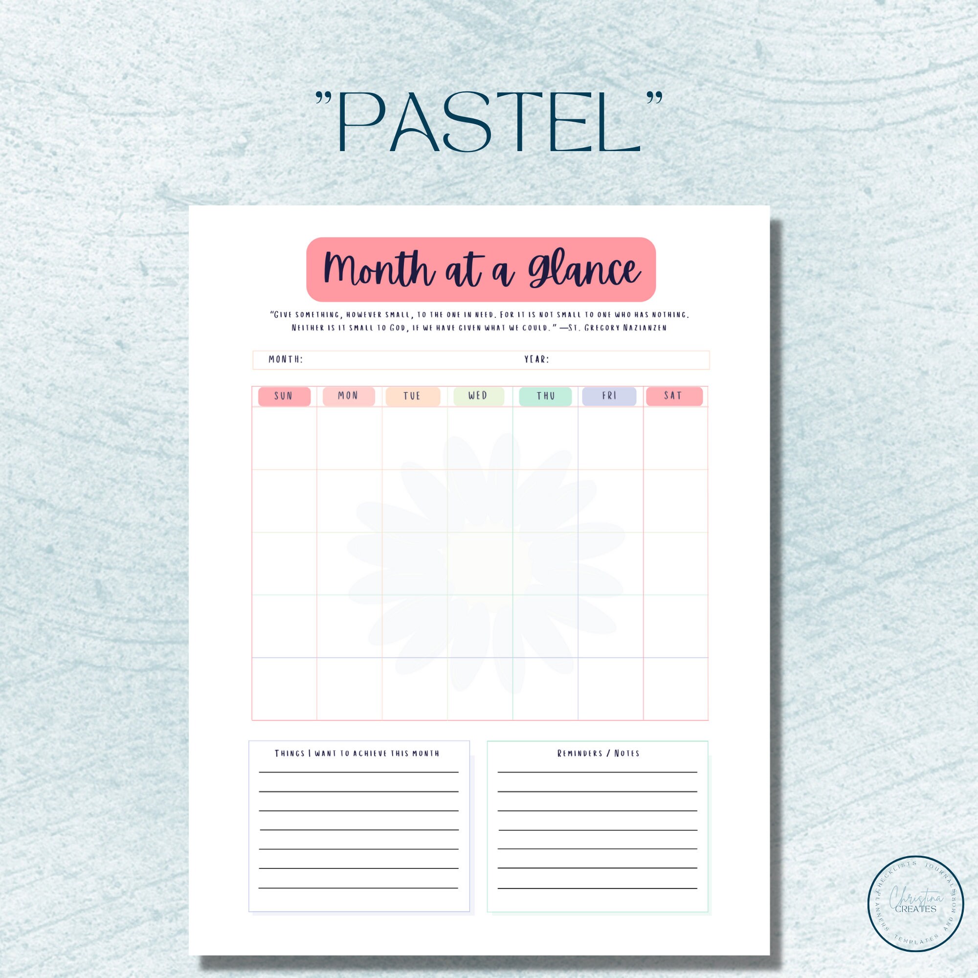 Pastel Month at a Glance Printable 2023, Blank Monthly Planner Digital ...