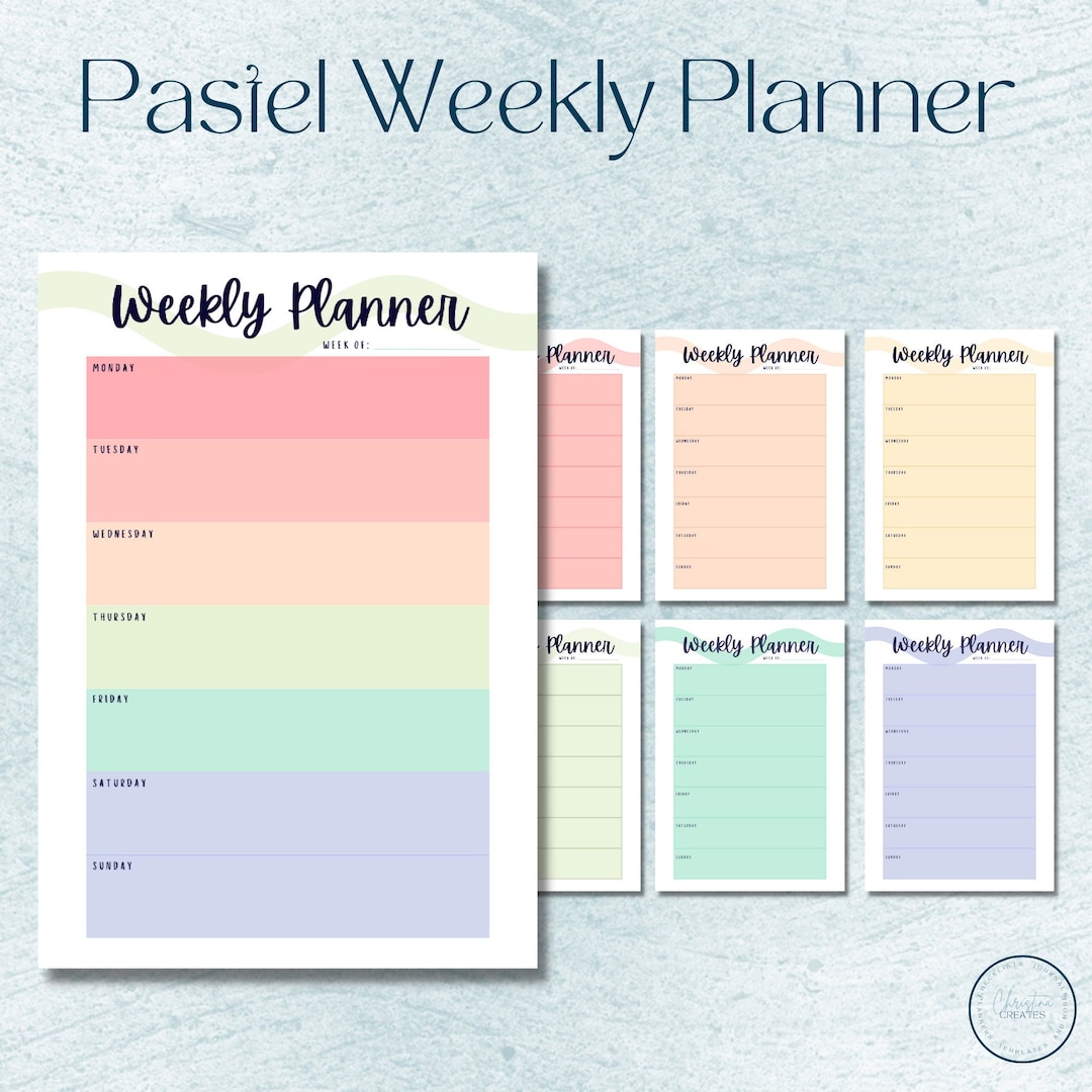 Pastel Weekly Planner Printable, Full Week at a Glance Digital ...