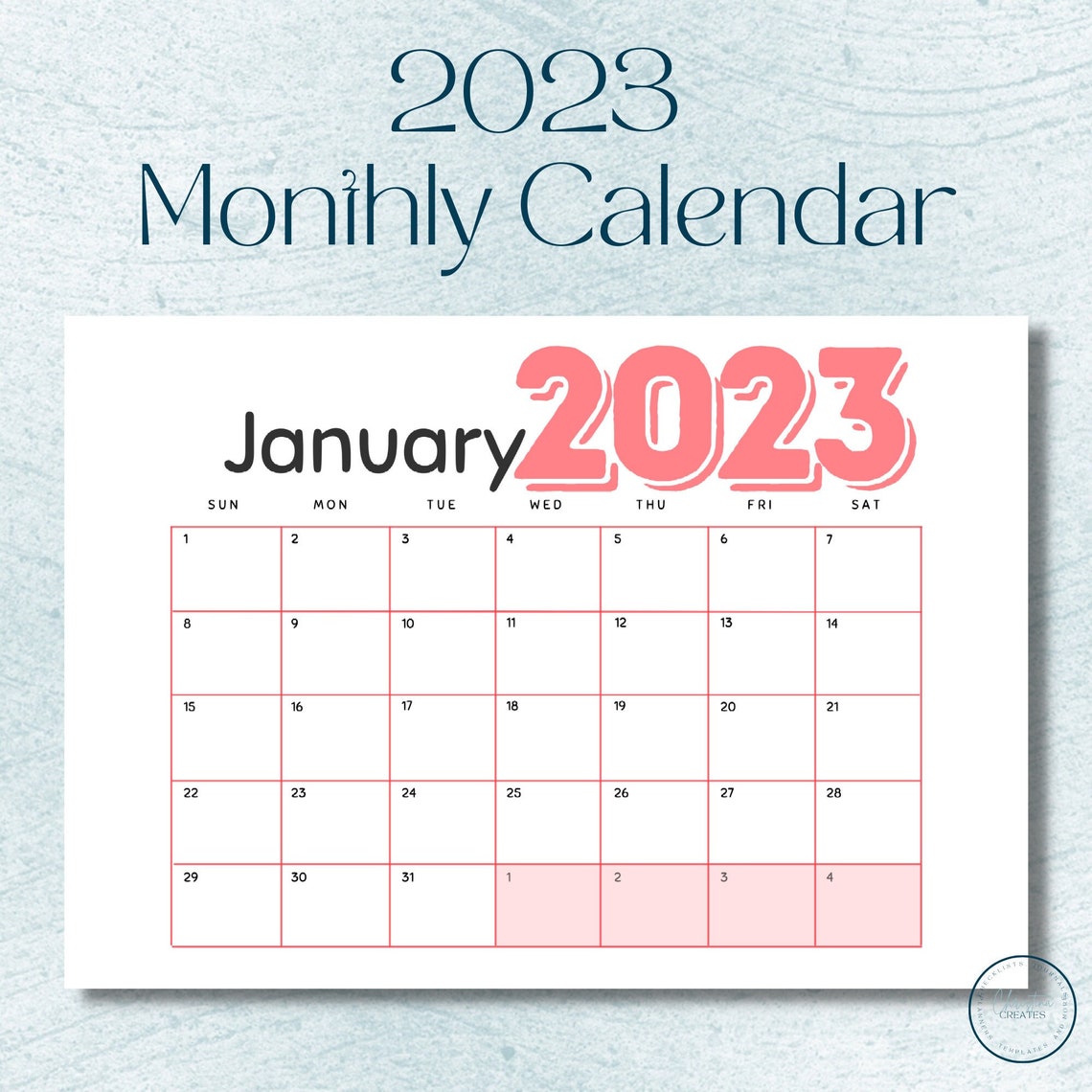 Rainbow Monthly Calendar 2023 Printable Horizontal Calendar - Etsy