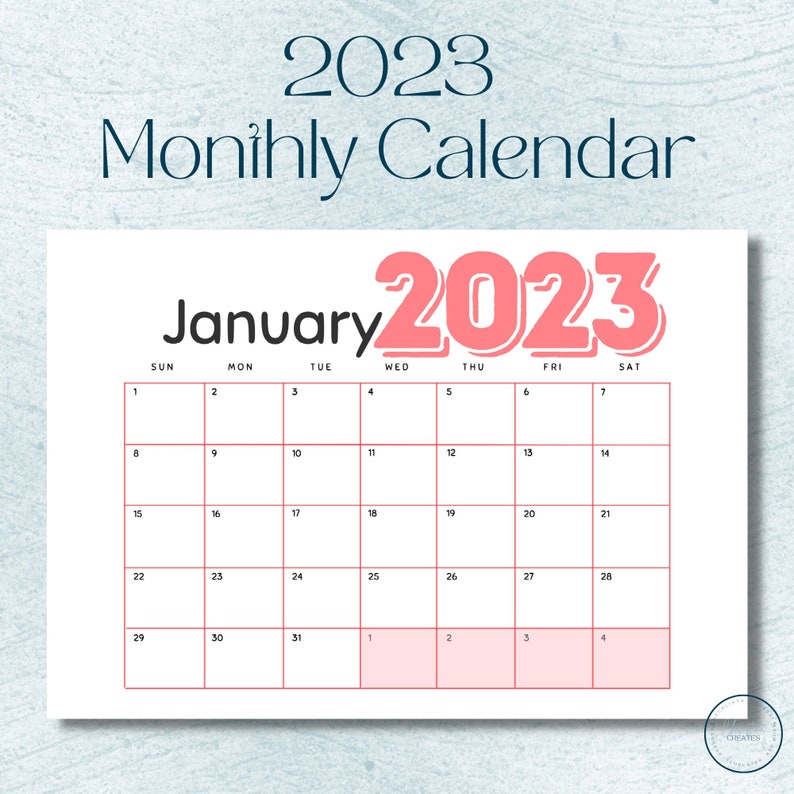 Rainbow Monthly Calendar 2023 Printable, Horizontal Calendar Planner ...