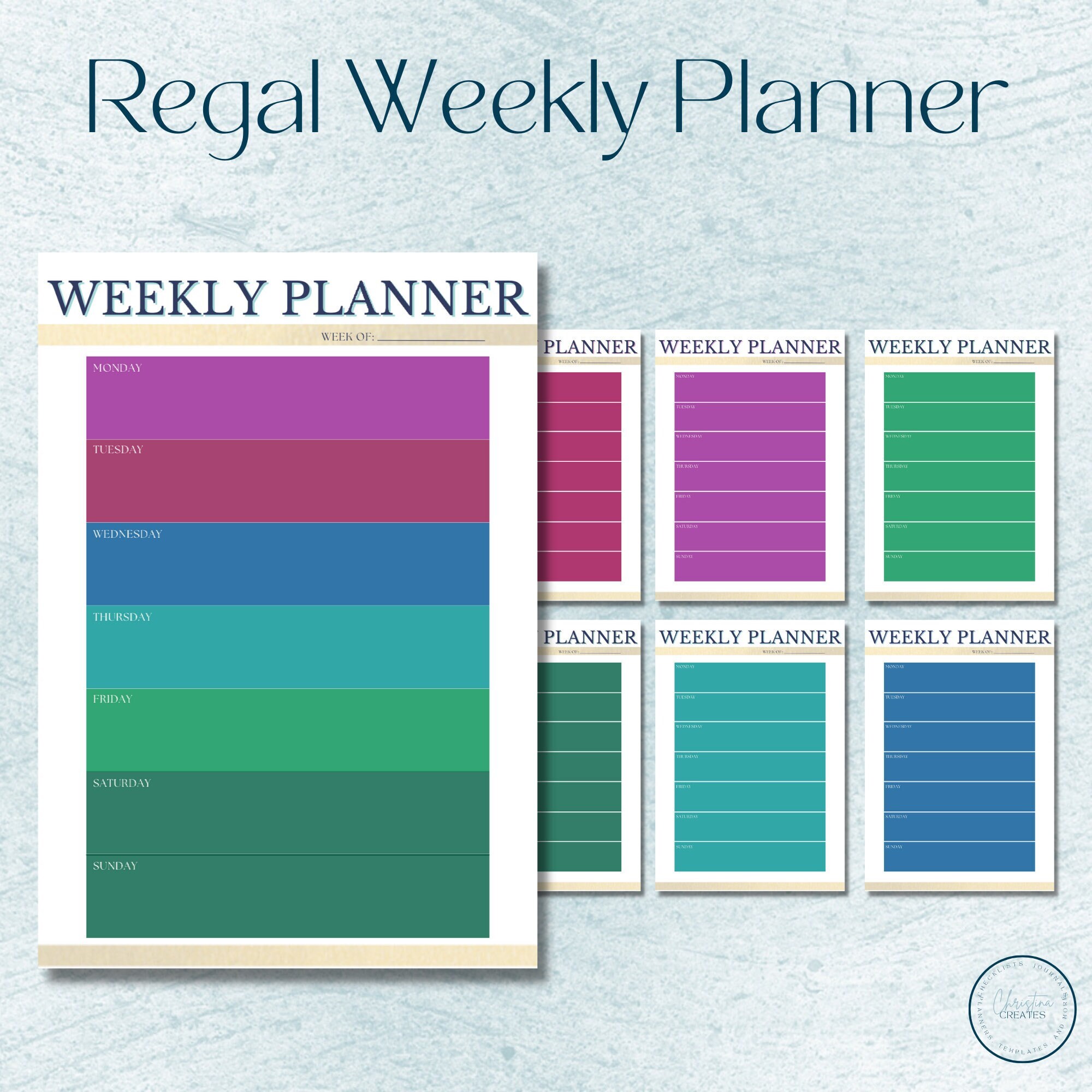 Regal Weekly Planner Printable, Full Week at a Glance Digital Organizer ...