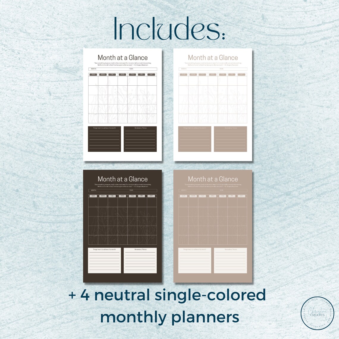 Neutral Monthly Planner Printable, Blank Month at a Glance Page, 2023 ...