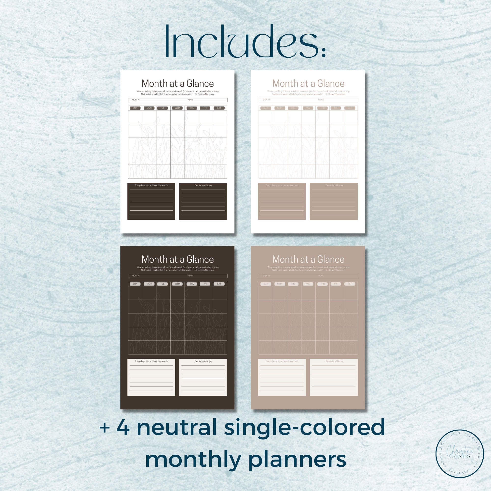 Neutral Monthly Planner Printable, Blank Month at a Glance Page, 2023 ...