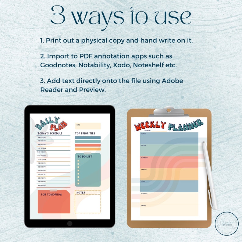 Retro Planner Pack Digital, Cute One Page Schedule, Daily Weekly ...