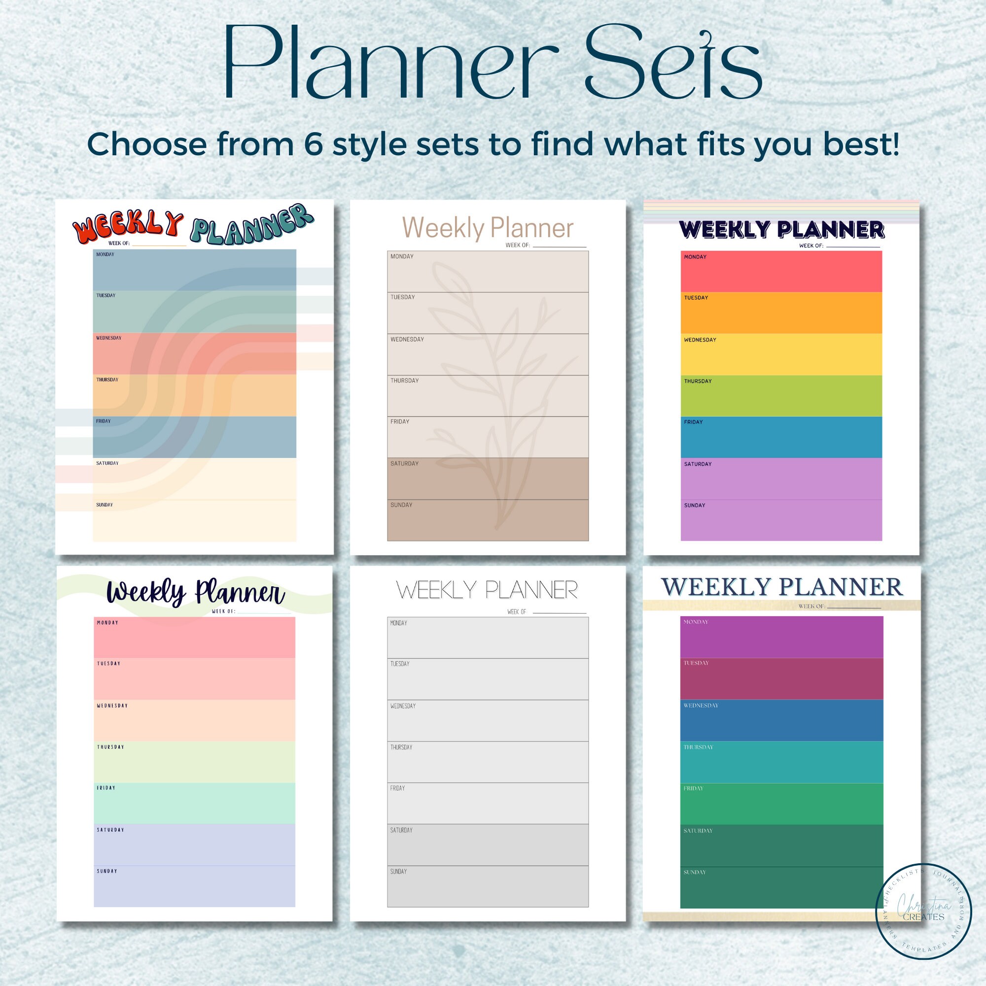 Pastel Weekly Planner Printable, Full Week at a Glance Digital ...