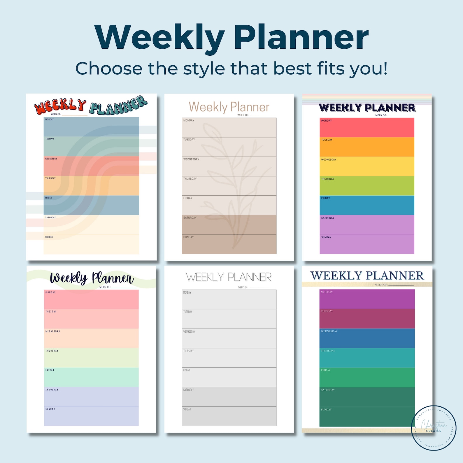 Retro Weekly Planner, 2023 Weekly Planner Printable, Digital Vertical Weekly Planner, Student ...