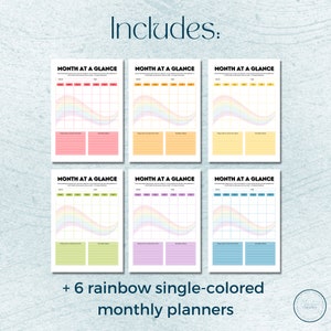 Rainbow Monthly Planner Printable, Blank Month at a Glance Page, 2023 ...