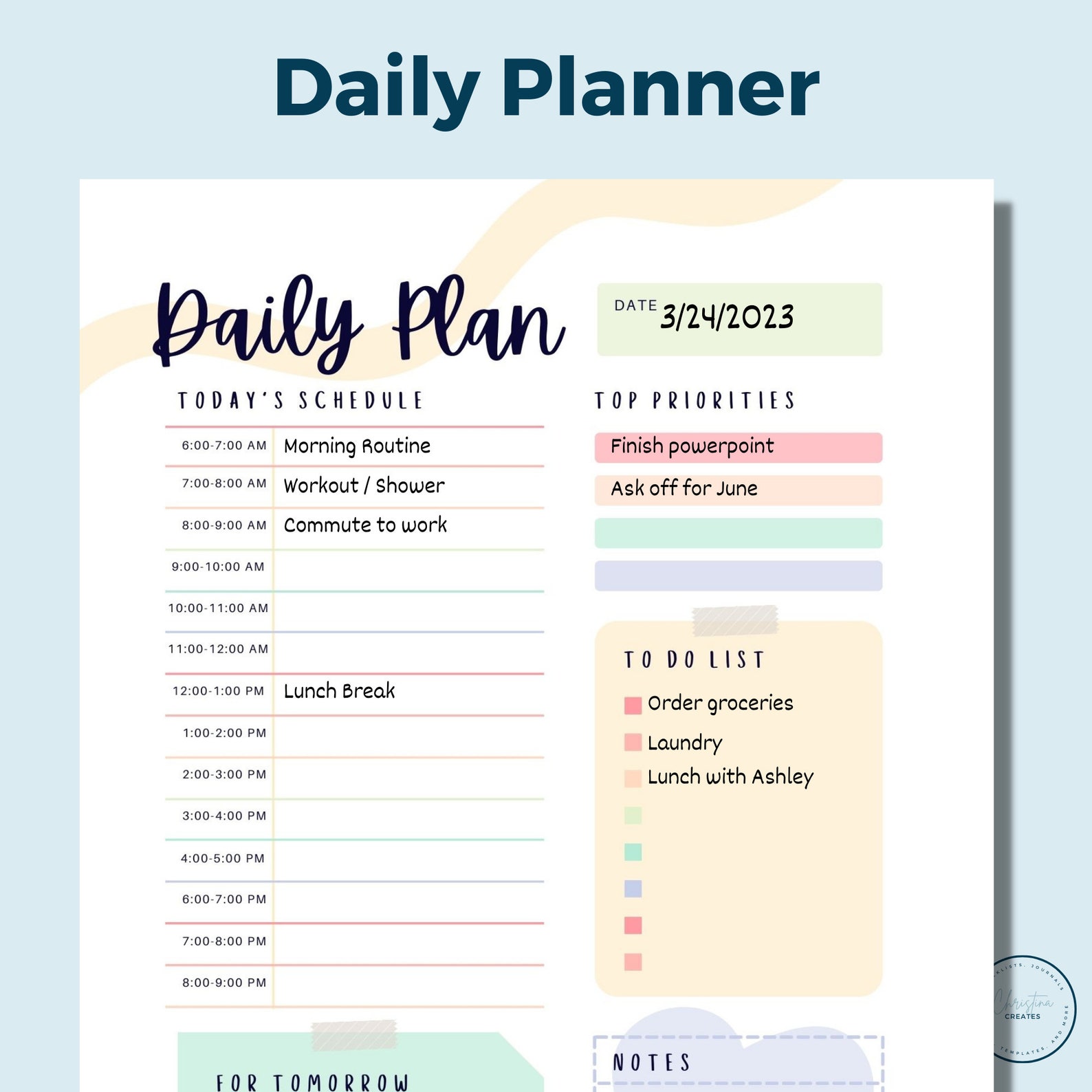 Pastel Daily Planner, Printable Daily Planner, Digital Daily Planner ...