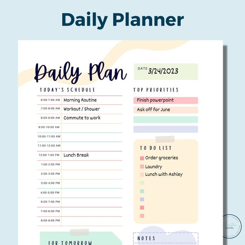 Pastel Daily Planner, Printable Daily Planner, Digital Daily Planner ...