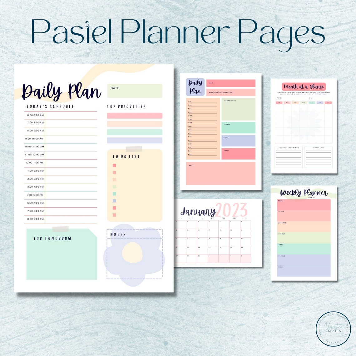 Pastel Planner Pages Digital, Cute One Page Schedule, Daily Weekly ...
