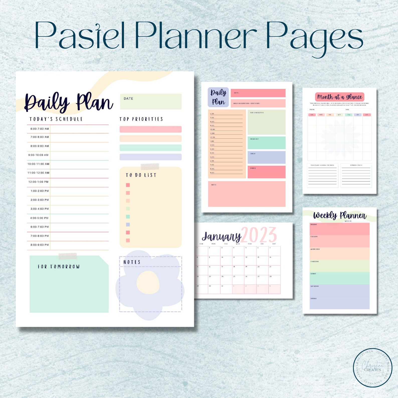 Pastel Planner Pages Digital, Cute One Page Schedule, Daily Weekly ...