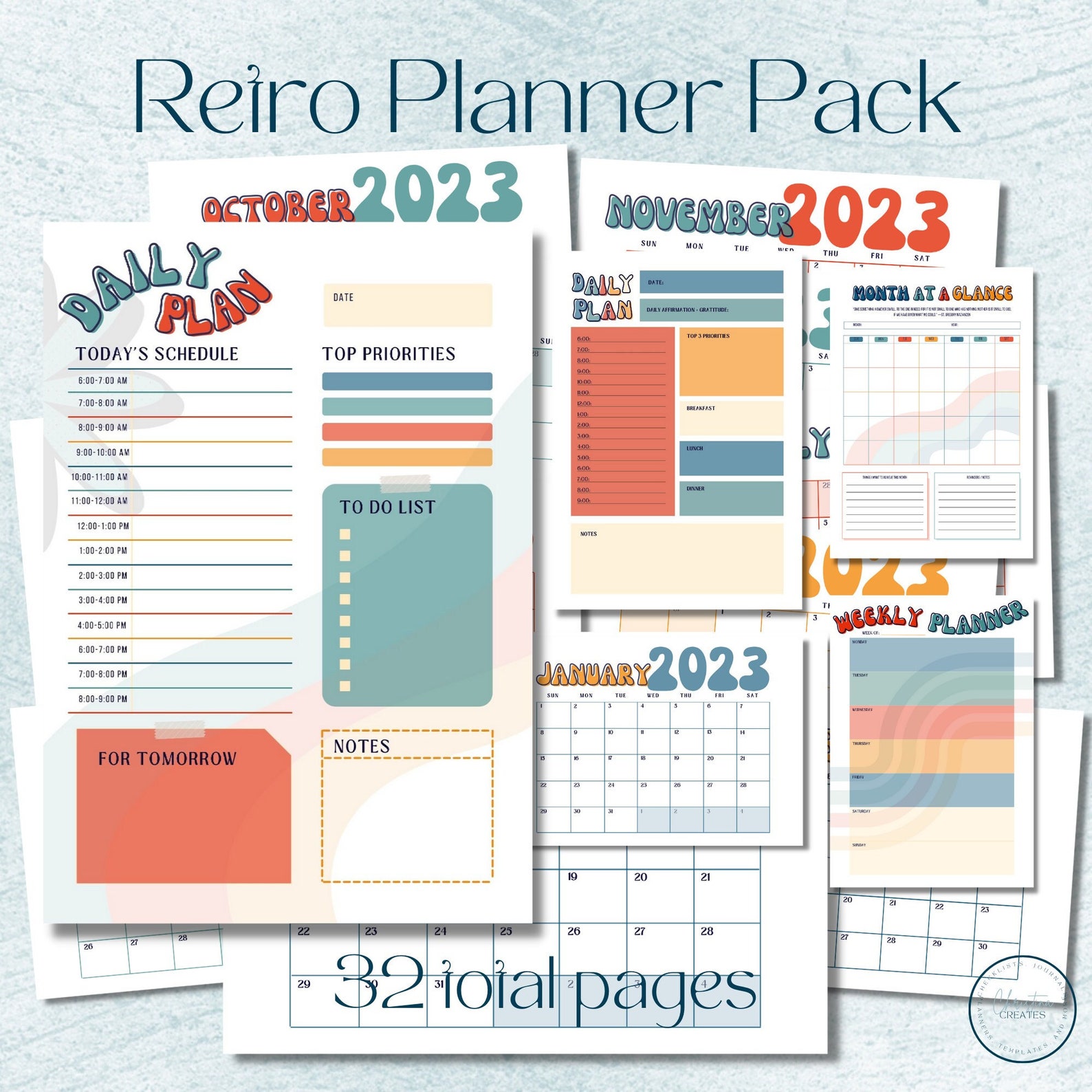 Retro Planner Pack Digital, Cute One Page Schedule, Daily Weekly ...