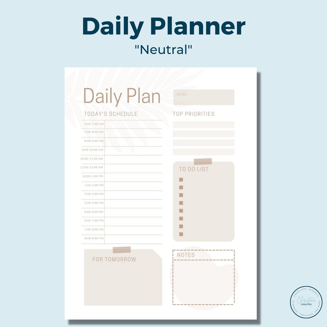 Neutral Daily Planner, Printable Daily Planner, Digital Daily Planner ...