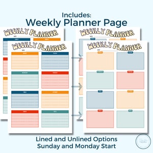 Retro Weekly Planner Pack, One Page Digital Printable Review, Back to ...