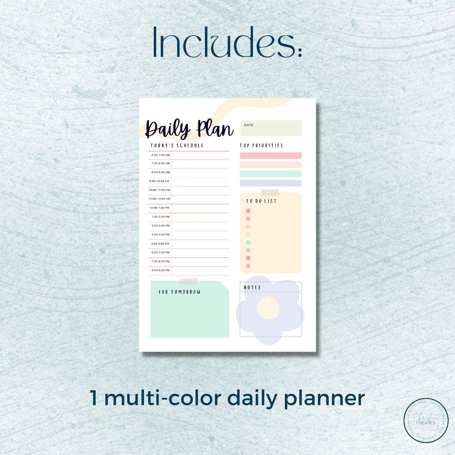 Pastel Daily Planner Printable, One Page Digital Plan, Undated Hourly ...