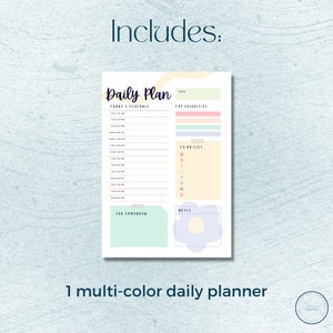 Pastel Daily Planner Printable, One Page Digital Plan, Undated Hourly ...