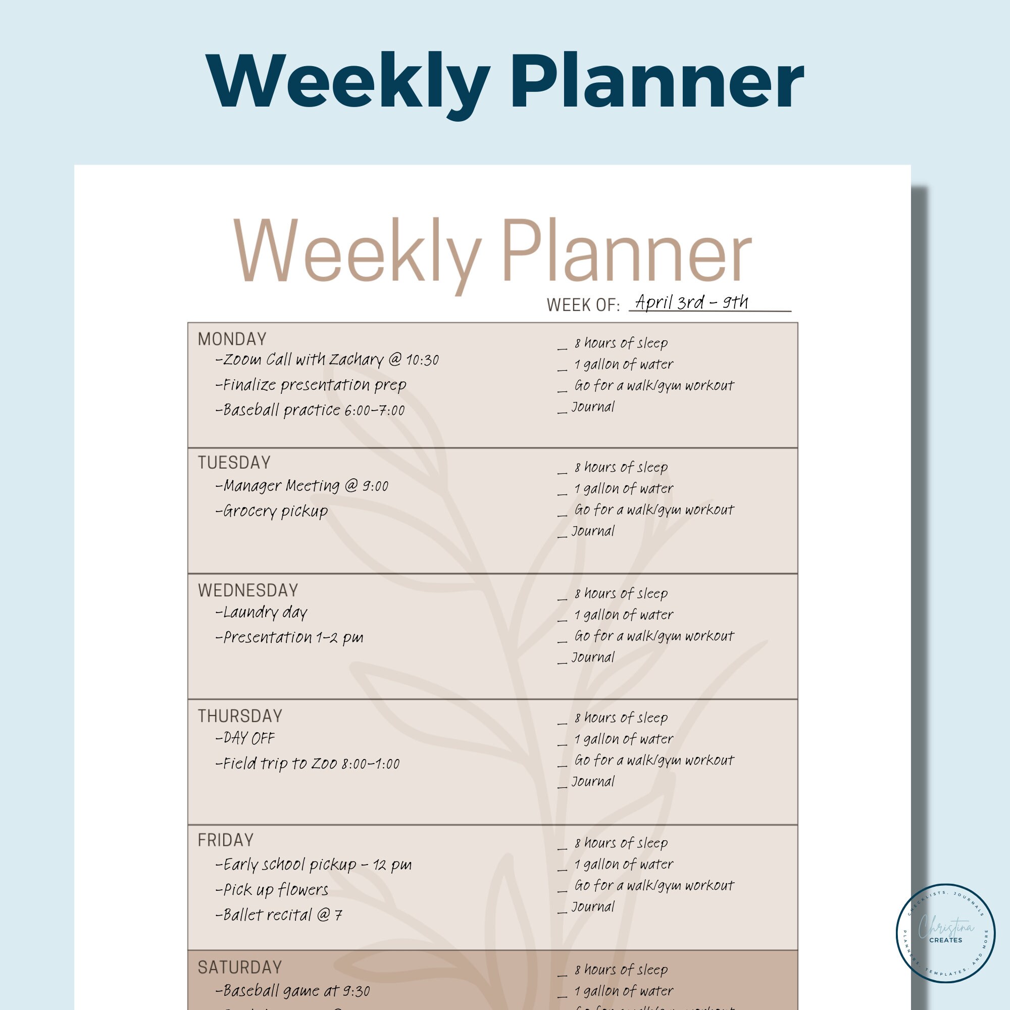 Neutral Weekly Planner, 2023 Weekly Planner Printable, Digital Vertical ...