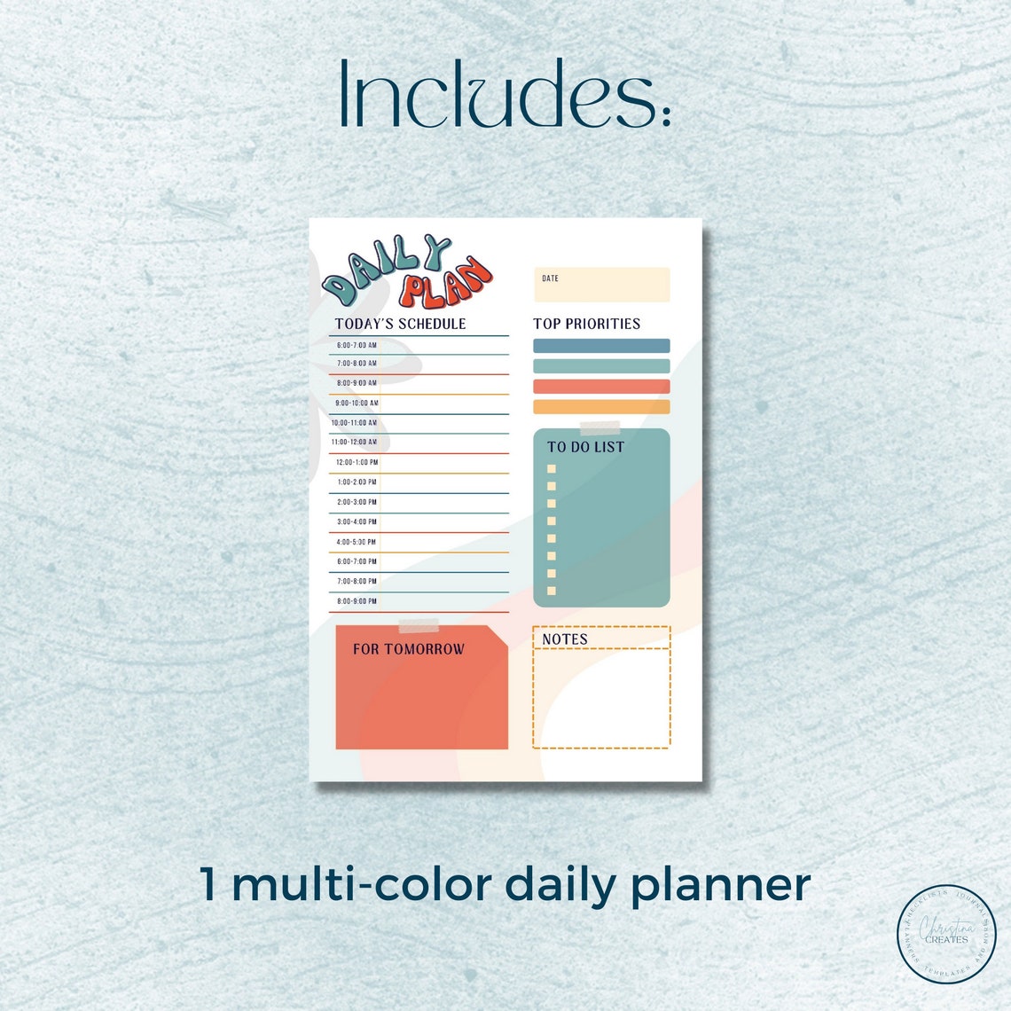 Retro Daily Planner Printable, One Page Digital Plan, Undated Hourly ...
