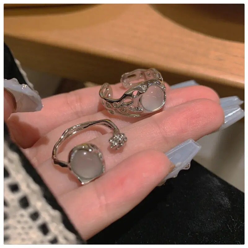 Y2k-inspired Geometric Ring With Shiny Zircon, Adjustable Ring for ...