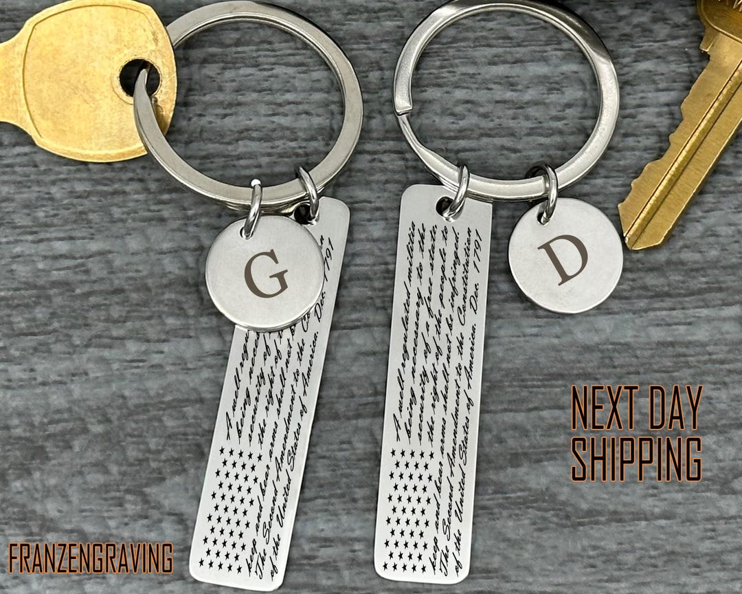 Personalized 2nd Amendment Keychain: Engraved Flag, Custom Name Charm ...