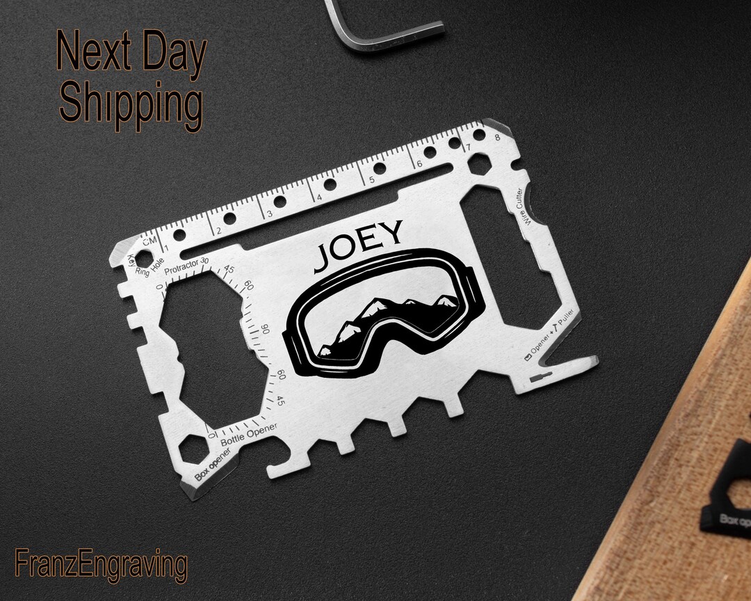 Personalized Ski Goggles Multi-tool Card: Engraved Stainless Steel ...