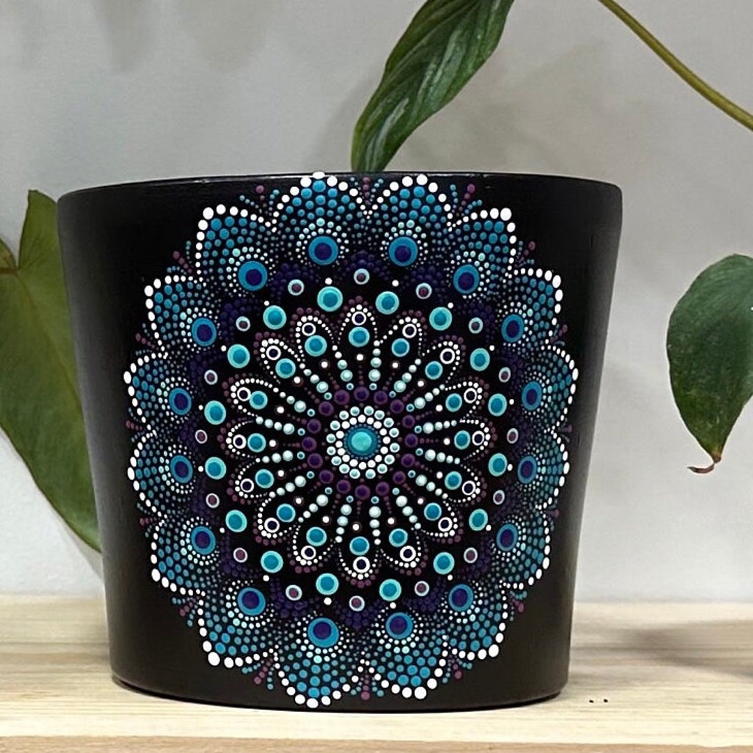 Hand Painted Mandala Plant Pot 6.7 Inch With Drai6.7 Inch Hand Painted ...