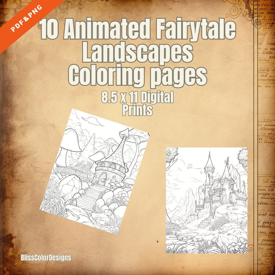 10 Animated Fairytale Landscape Coloring Pages Digital PDF/PNG - Etsy