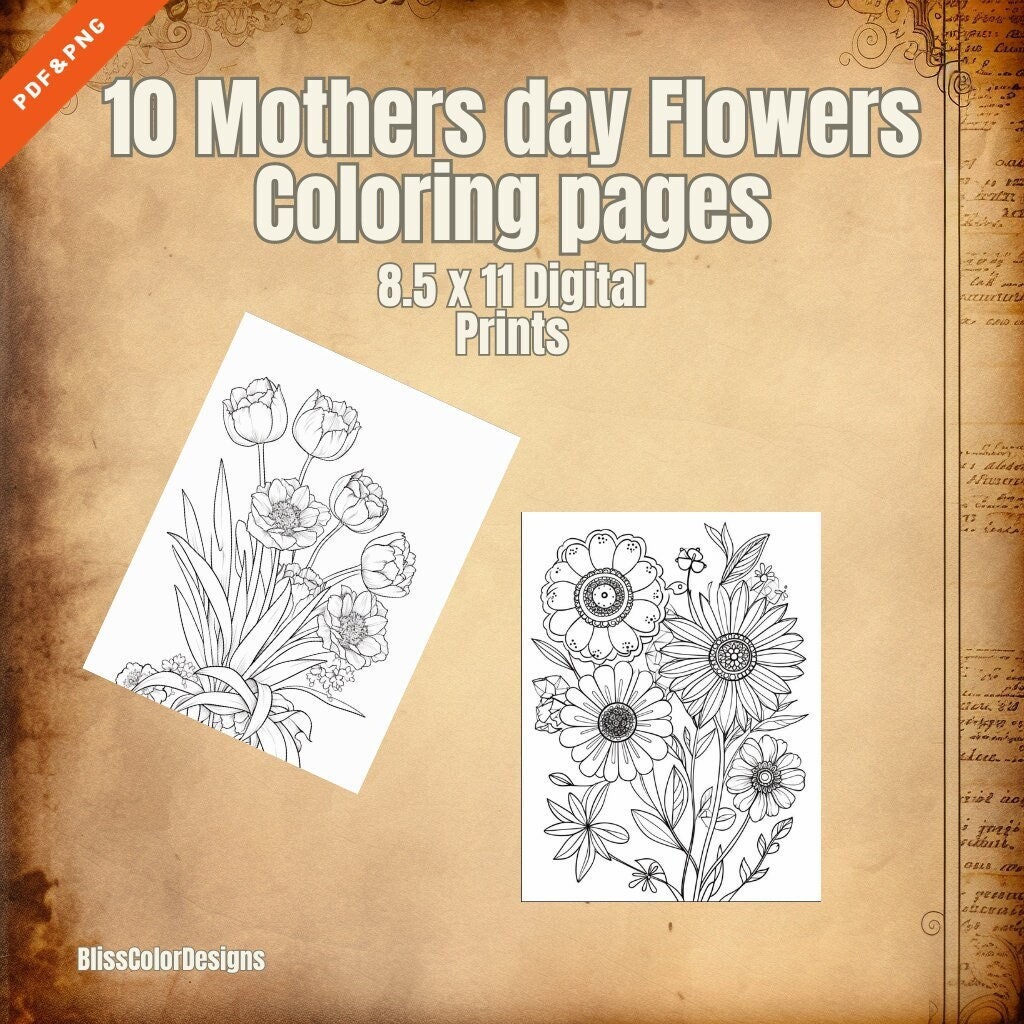 10 Mothers Day Flowers Coloring Pages Digital PDF/PNG - Etsy