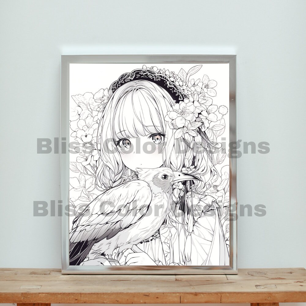 10 Animated Girl With Birds Coloring Pages Digital PDF/PNG - Etsy