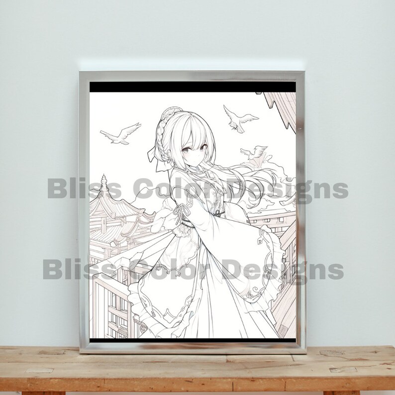 10 Animated Girl With Birds Coloring Pages Digital PDF/PNG - Etsy