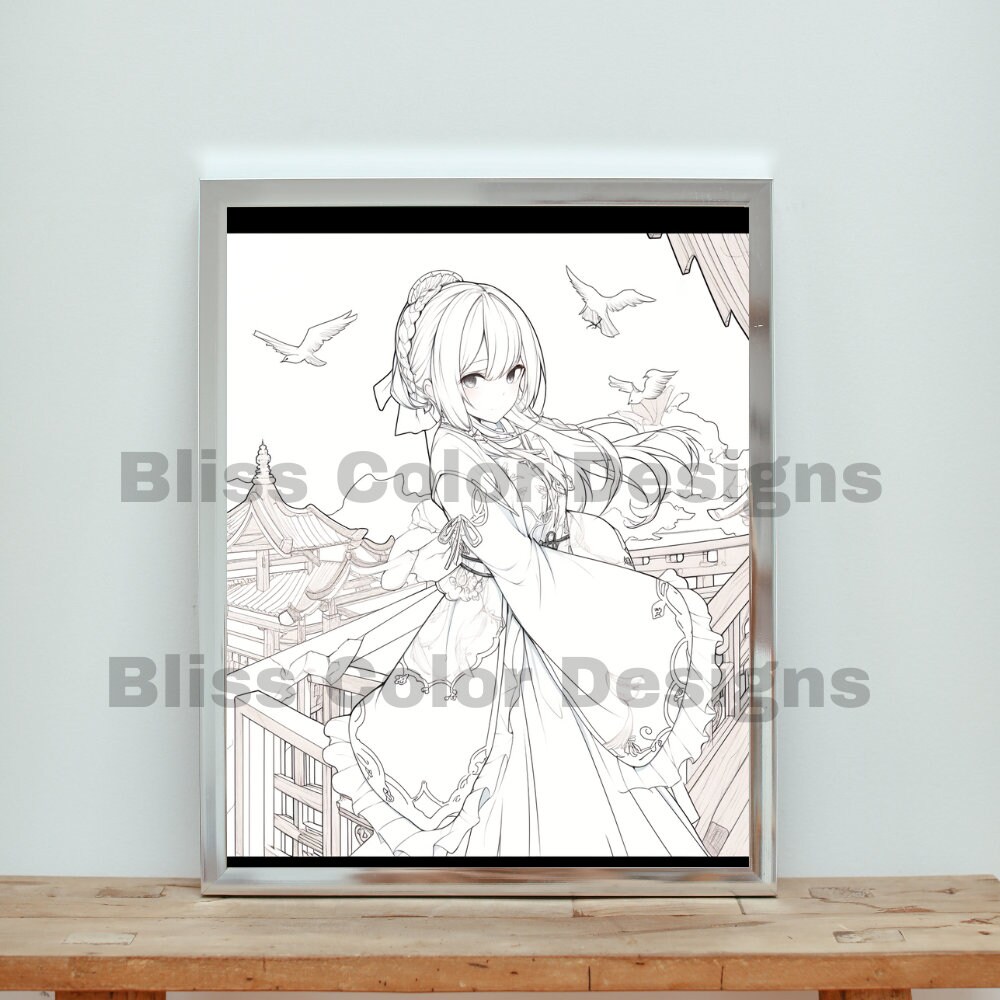 10 Animated Girl With Birds Coloring Pages Digital PDF/PNG - Etsy