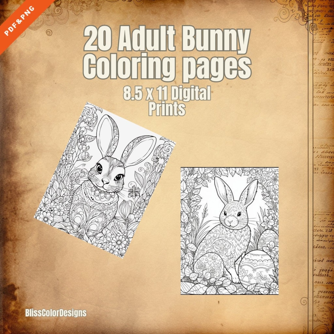 20 Adult Bunny Coloring Pages Digital PDF/PNG - Etsy
