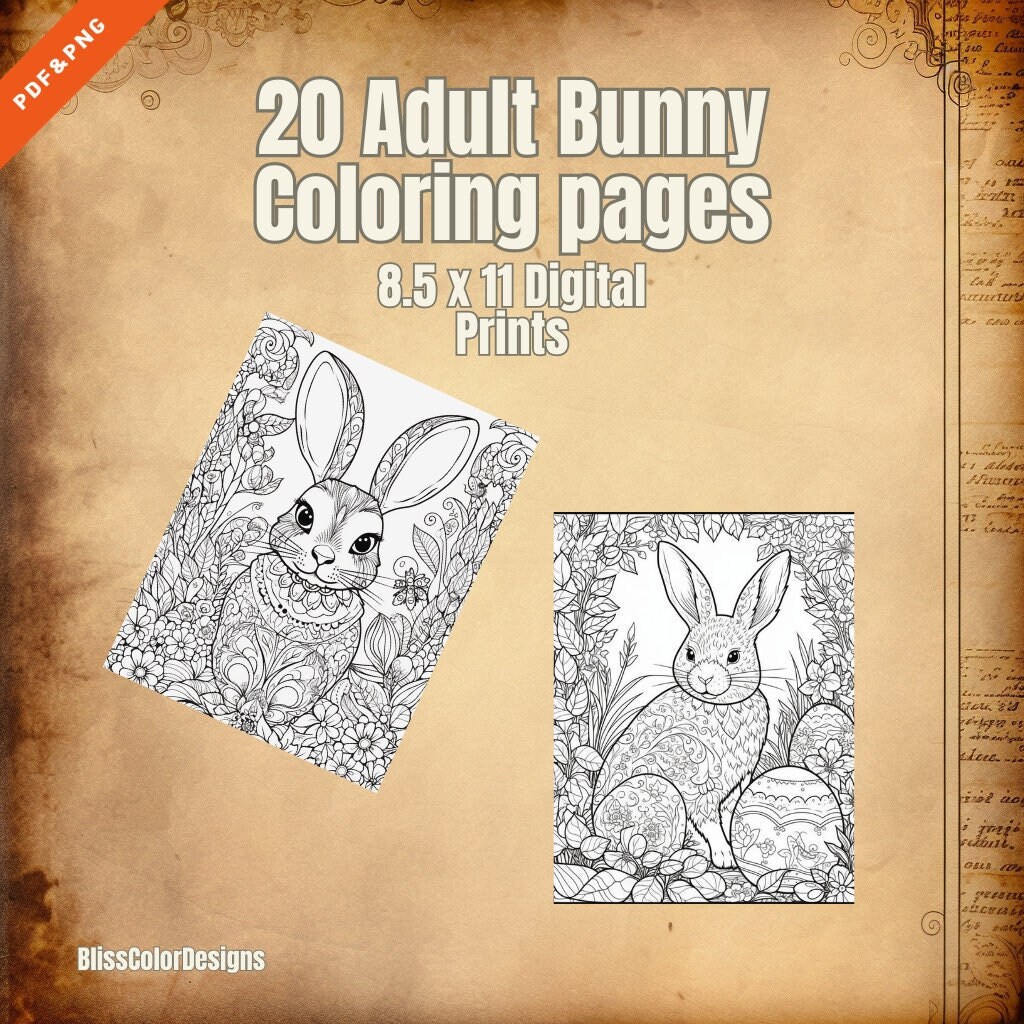 20 Adult Bunny Coloring Pages Digital PDF/PNG - Etsy