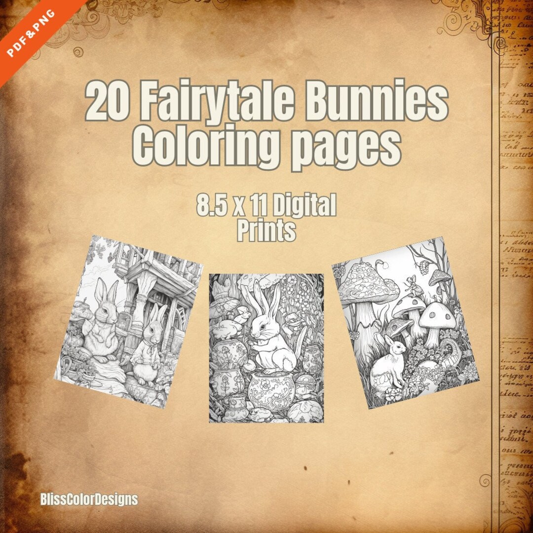 20 Fairytale Bunnys Coloring Pages Digital PDF/PNG - Etsy