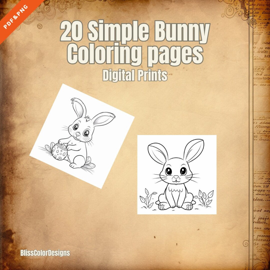 20 Simple Bunny Coloring Pages Digital PDF/PNG - Etsy