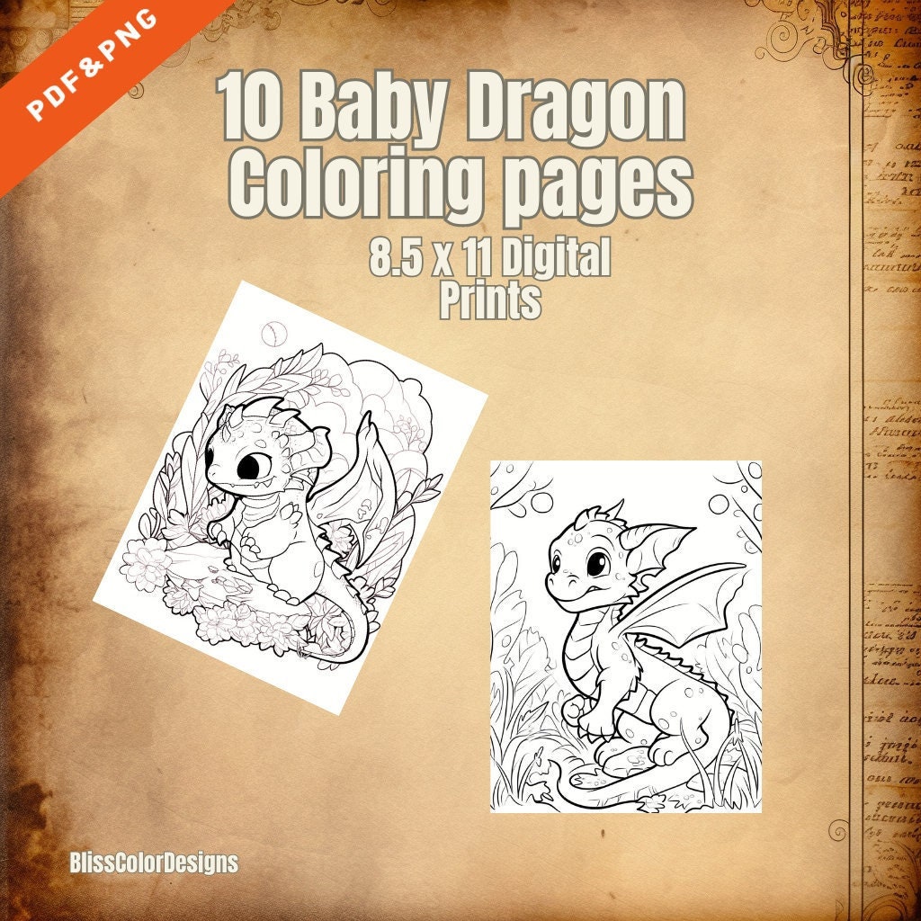 10 Baby Dragon Coloring Pages Digital PDF/PNG - Etsy