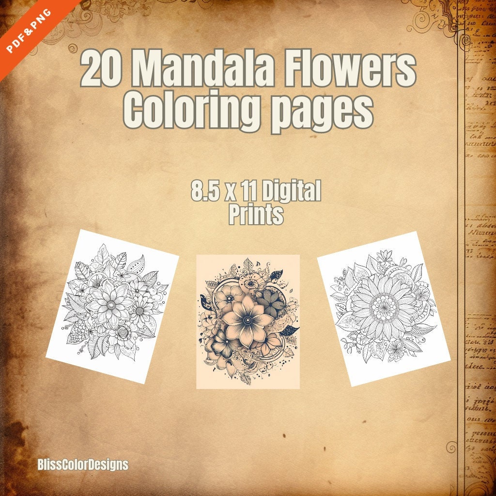 20 Mandala Flowers Coloring Pages Digital PDF/PNG - Etsy