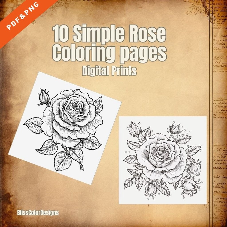10 Simple Rose Coloring Pages Digital PDF/PNG - Etsy